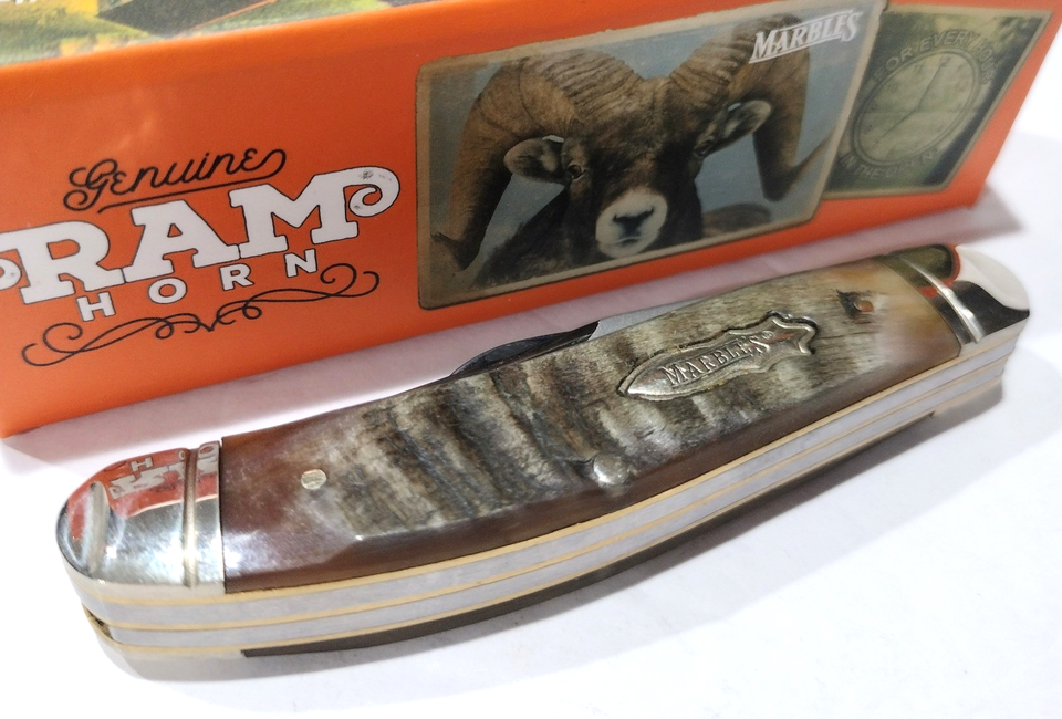 Marble's Genuine Rams Horn Handles 3 Blade Stockman Folding Pocket ...