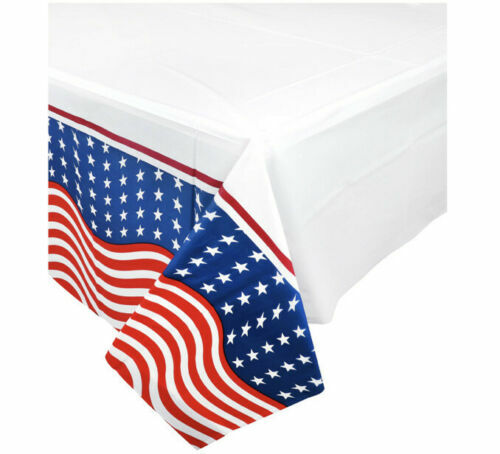 NEW Plastic Tablecloth Tablecover Patriotic American Flag Party 54x108 ...