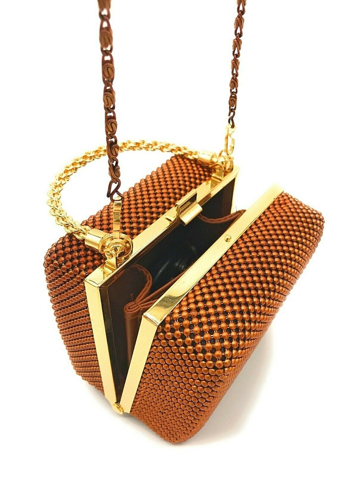 XX-Small Metal Beaded Mesh Evening clutch purse with Shoulder strap and ...