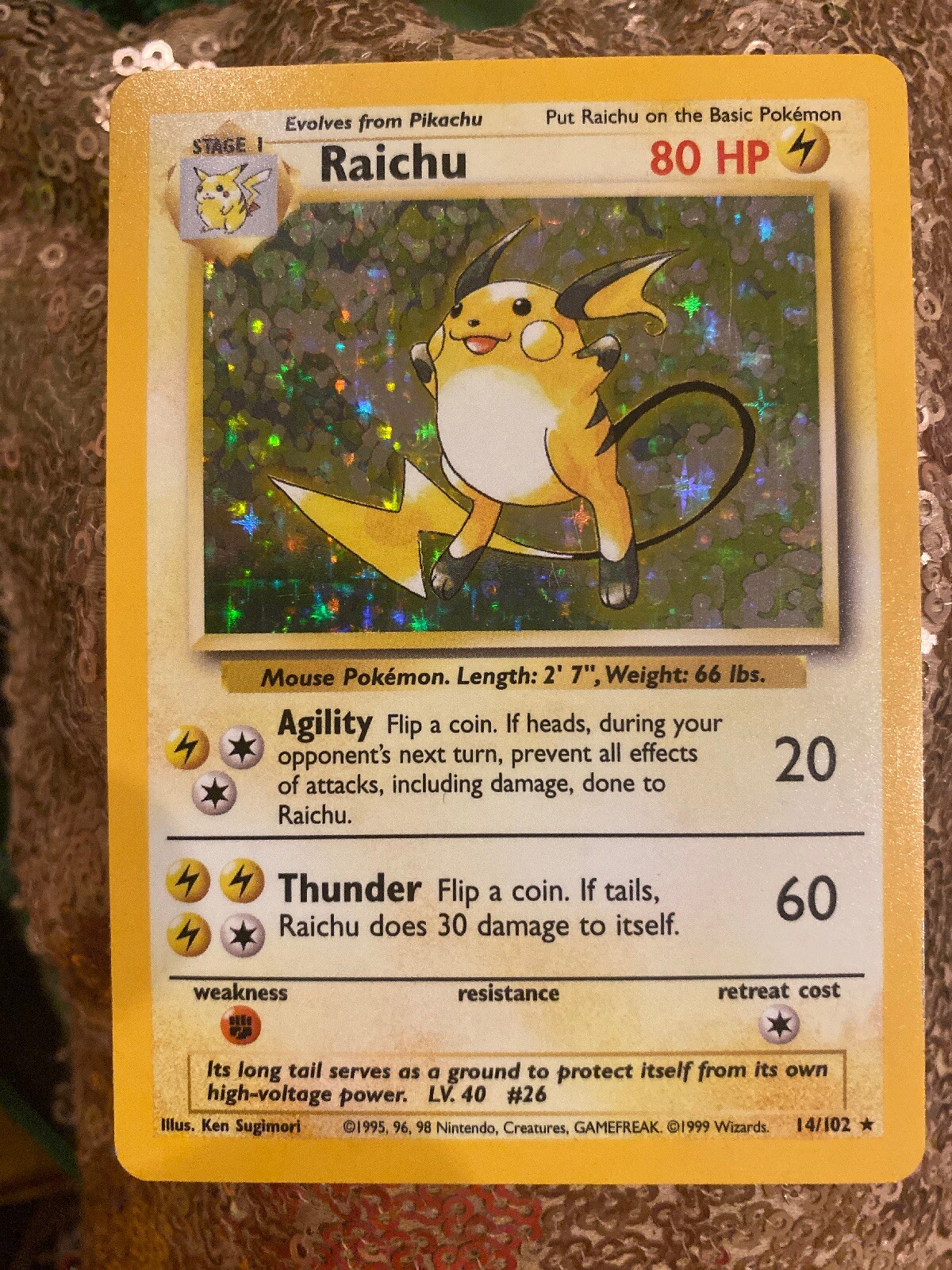 Pokemon card Raichu Holographic Pokemon 14/102 1999 #26 (ORIGINAL, RARE ...