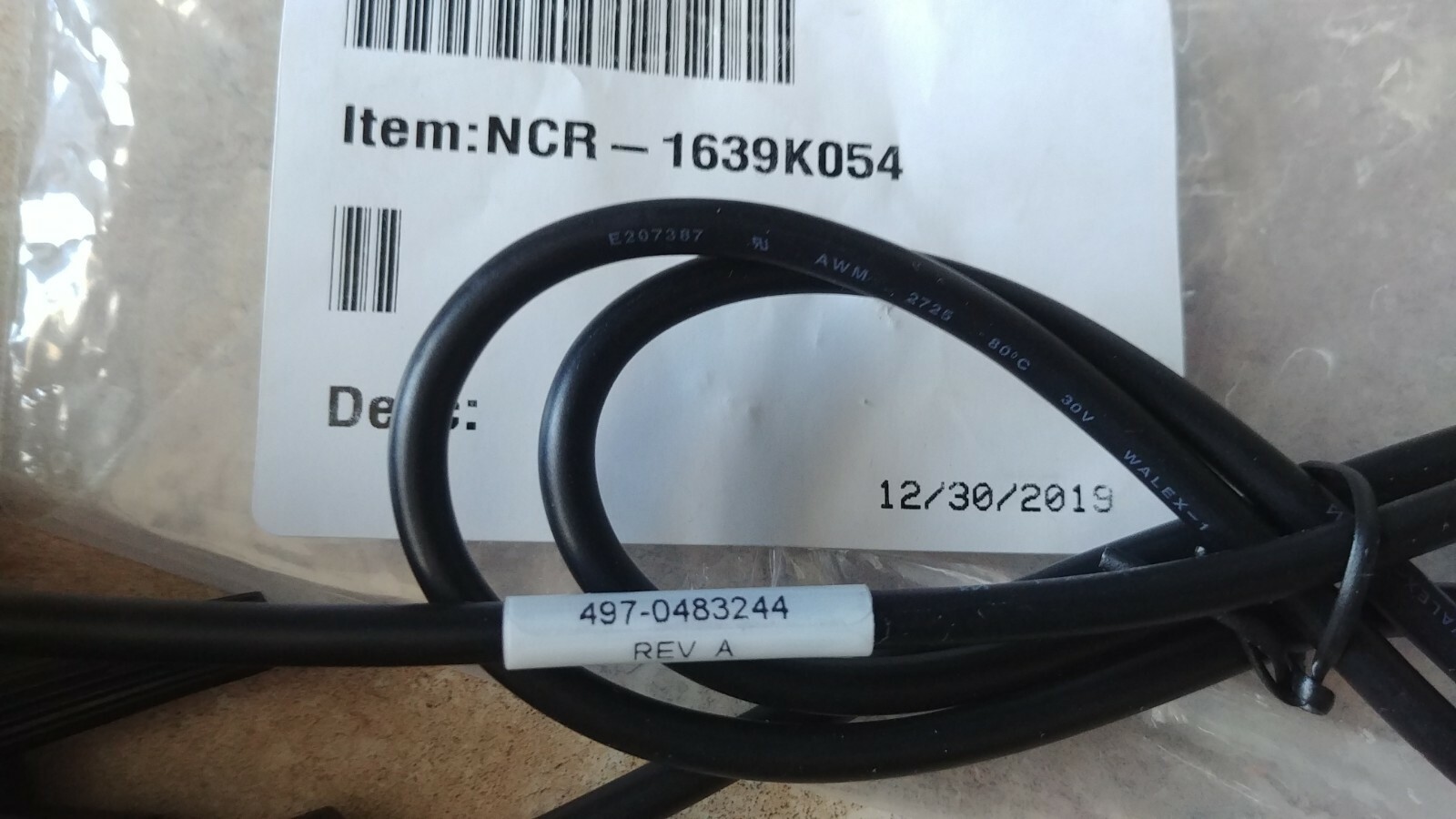 NCR 497-0483244 1639-K054 CB10522 Serial Receipt Printer Cable RJ11 ...