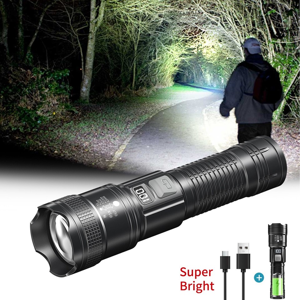 Super Bright LED Tactical Flashlight Rechargeable LED Work Light ...