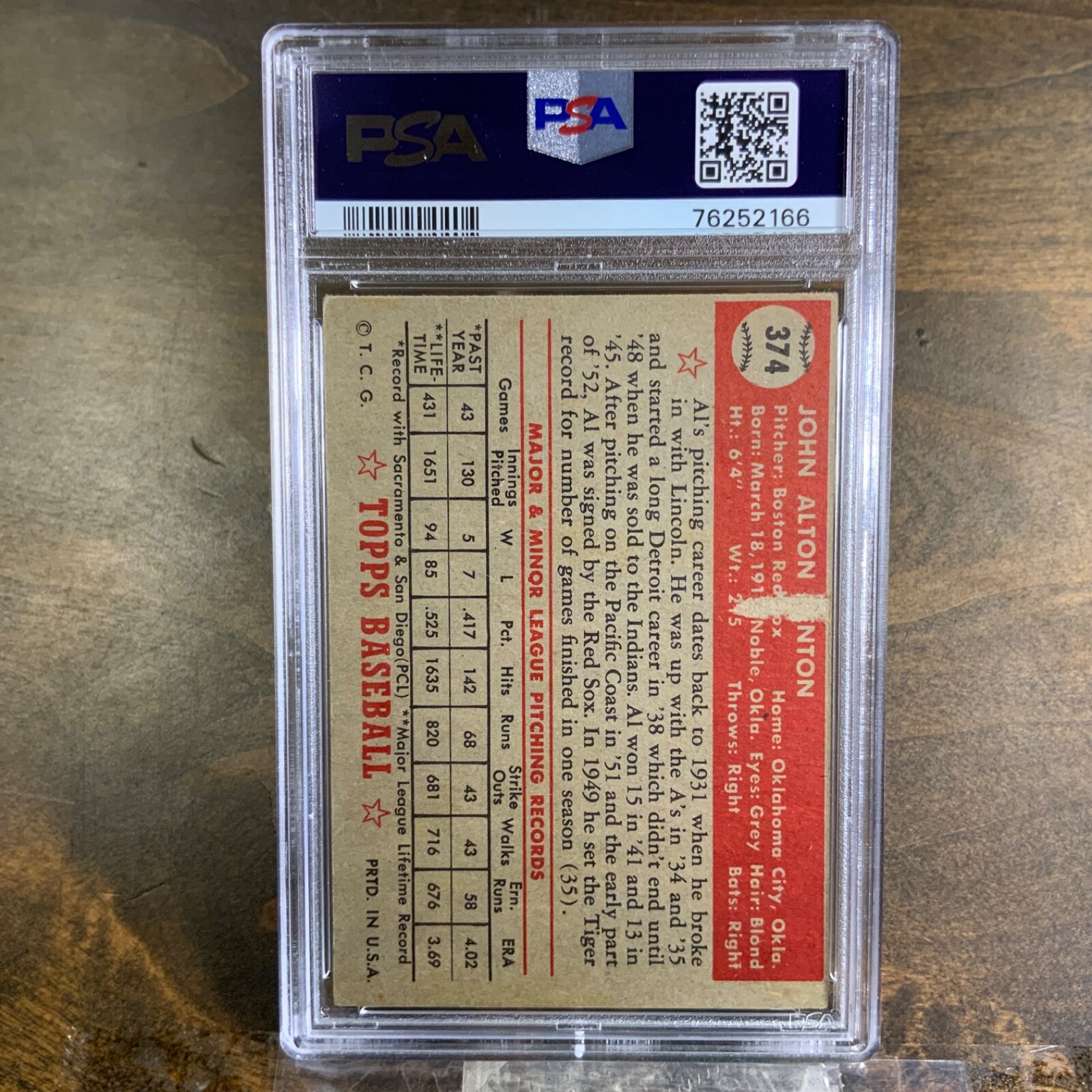 1952 Topps Al Benton #374 *Red Sox* PSA 2 GOOD | eBay