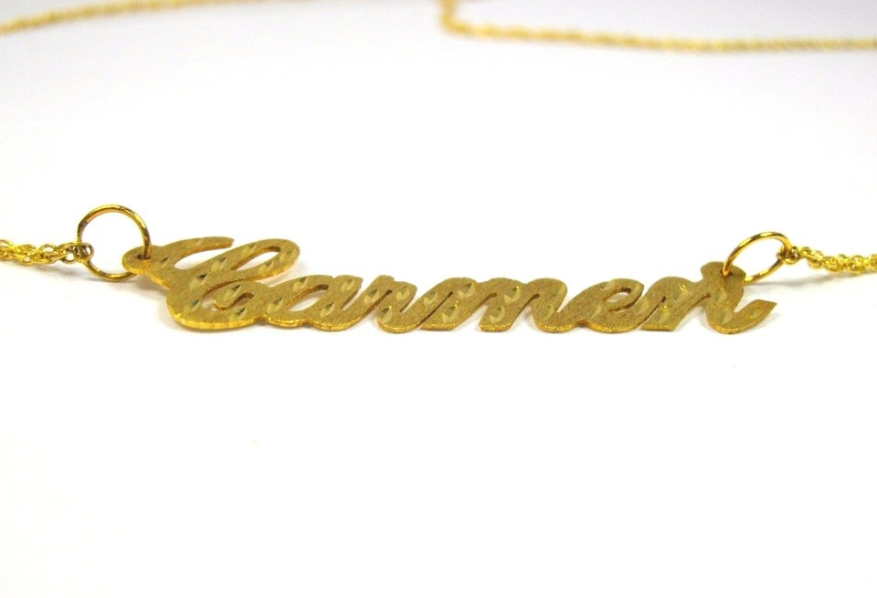 Pendant necklace 14k yellow gold Carmen name script letters rope chain ...
