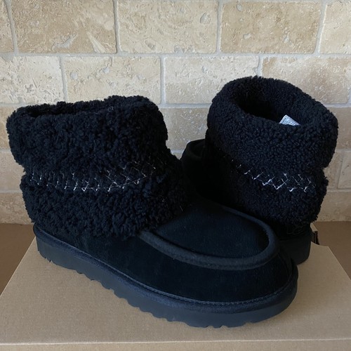 UGG BLACK MINI UGG BRAID CUFF SUEDE SHEEPSKIN ANKLE BOOTS SIZE US 9 ...