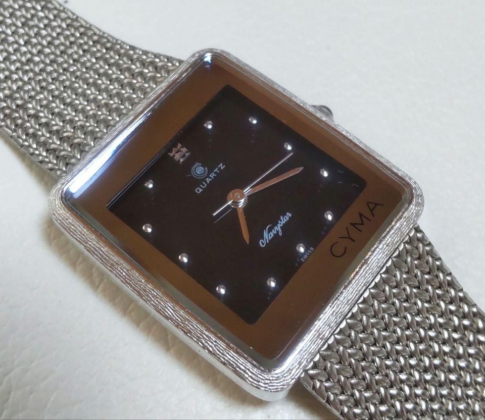 Cyma Navystar Men’s Quartz Watch Silver Black Dial Box Guarantee Used ...