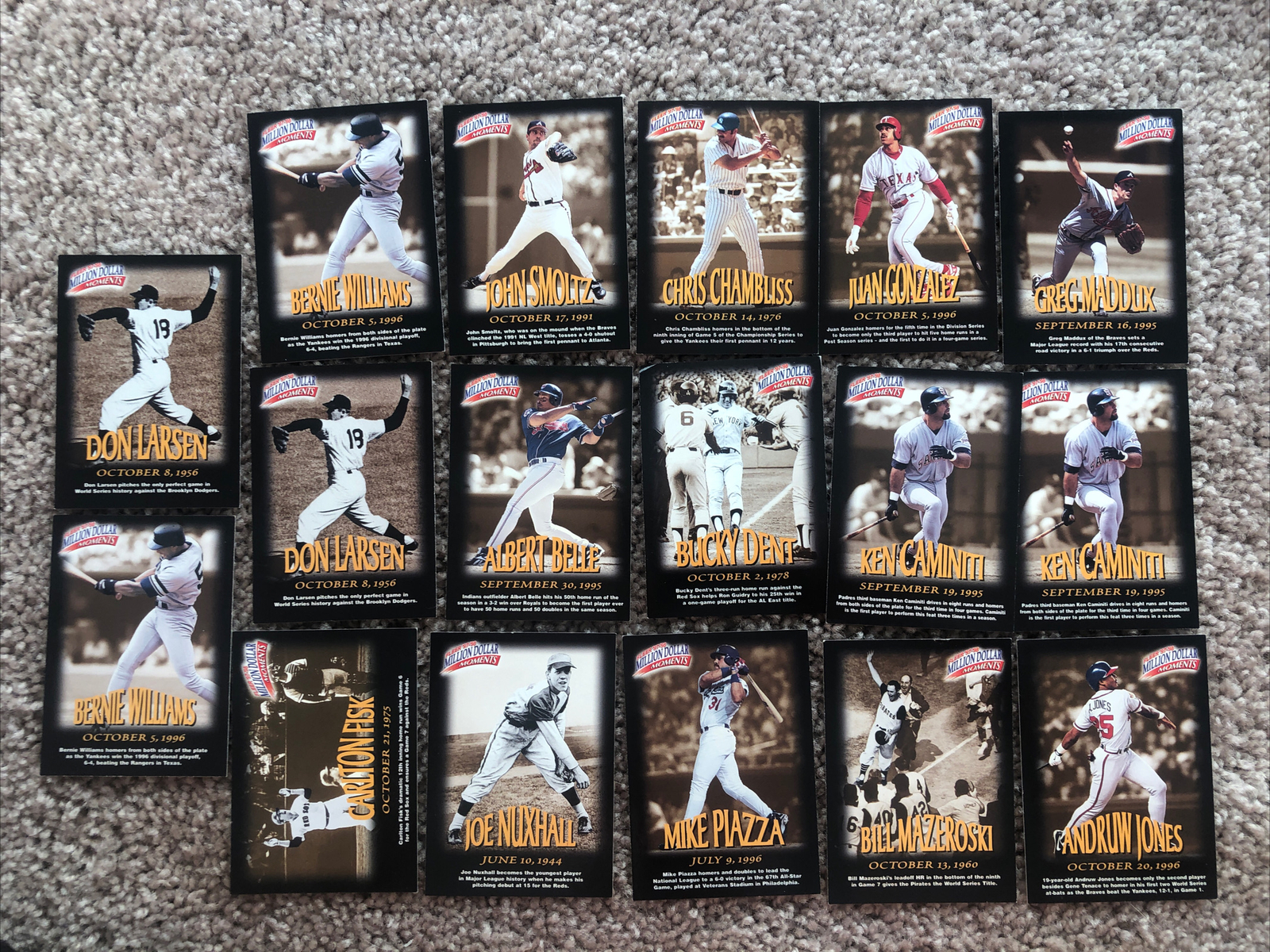 17 1997 Fleer Million Dollar Moment Card Lot Smoltz Maddux Piazza Fisk ...