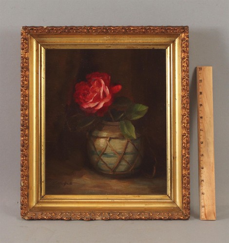 Antique CHARLOTTE LILLA YALE Rose Flower Still Life Painting, CT Female ...
