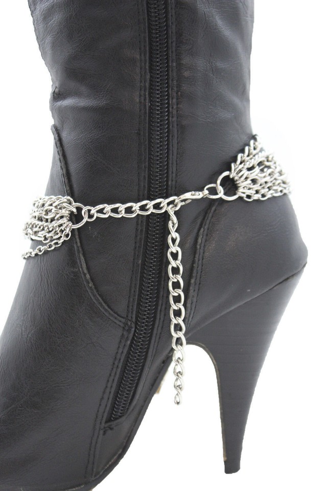 Women Boot Bracelet Silver Metal Chain Multi Strand Anklet Shoe Beach ...