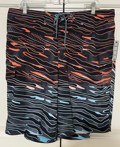 NWT George size L 36-38 black orange blue swim trunks mens | eBay