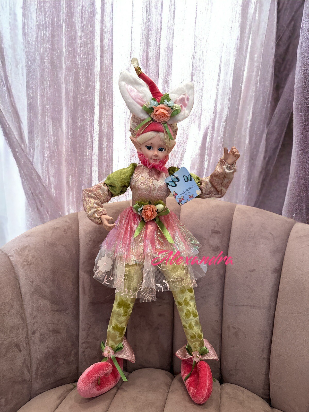 Cynthia Rowley Easter Elf Bunny Shelf Sitter Doll 24" Tabletop Spring ...