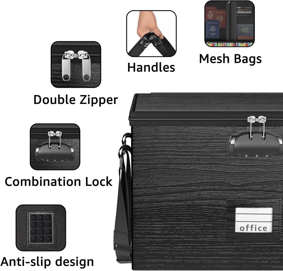 Fireproof Document Box File Organizer - Portable Locking Filing Storage ...