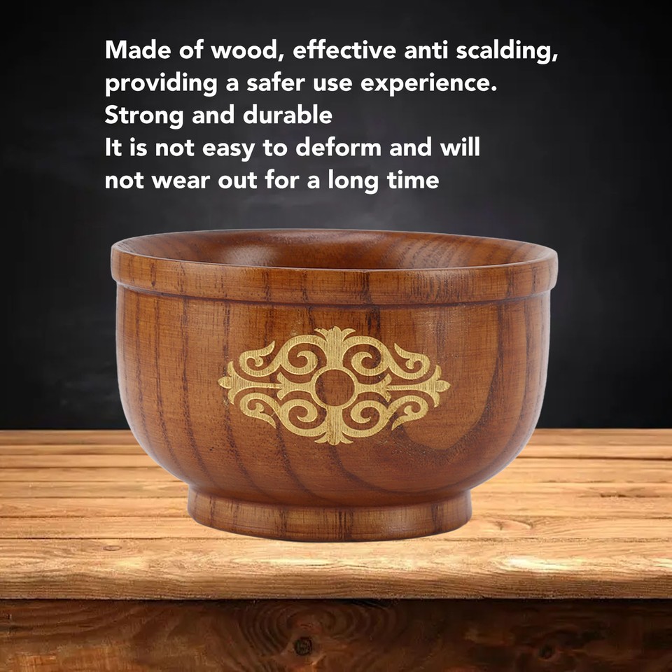 Wooden Rice Bowl Jujube Wood Anti Scald Exquisite Elegant Round Wooden ...