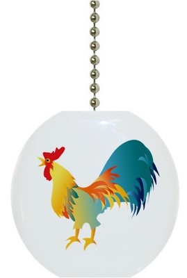 Colorful Rooster Farm Animal Solid CERAMIC Ceiling Fan Light Lamp Pull ...