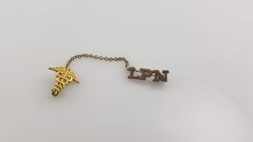 Vintage Gold Tone Medical Insignia LPN Nurse Pin with chain | eBay