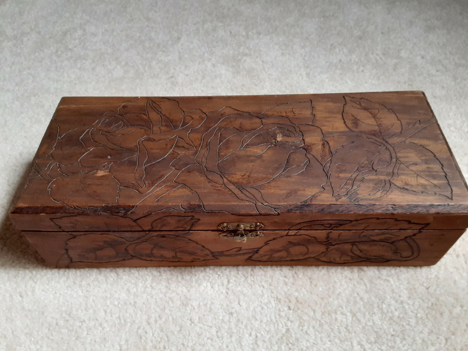 Antique Rare Unique Wooden Pyrography Glove Box 1909 Original Flemish ...