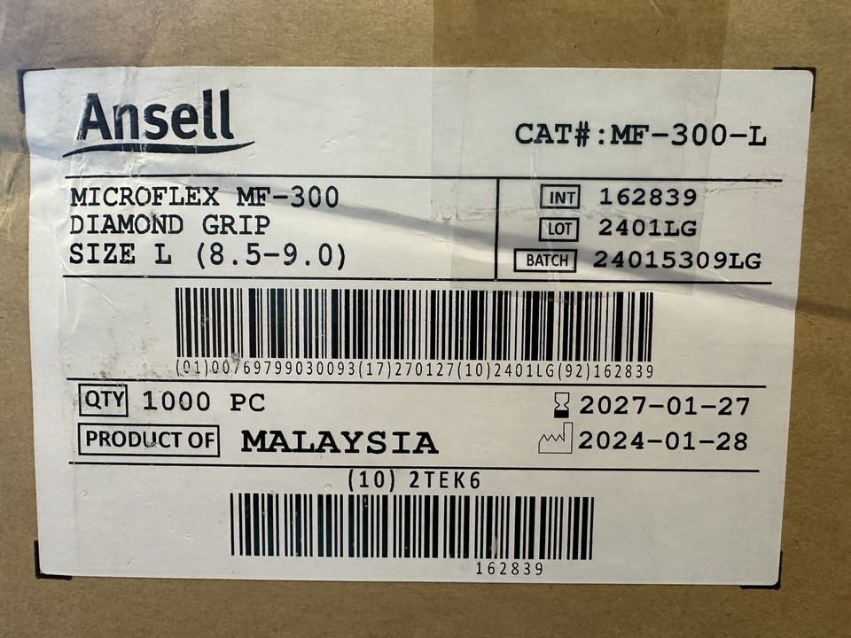 (1000) MICROFLEX Diamond Grip MF-300-L Rubber Latex Gloves Disposable ...