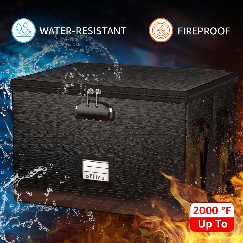 Fireproof Document Box File Organizer - Portable Locking Filing Storage ...
