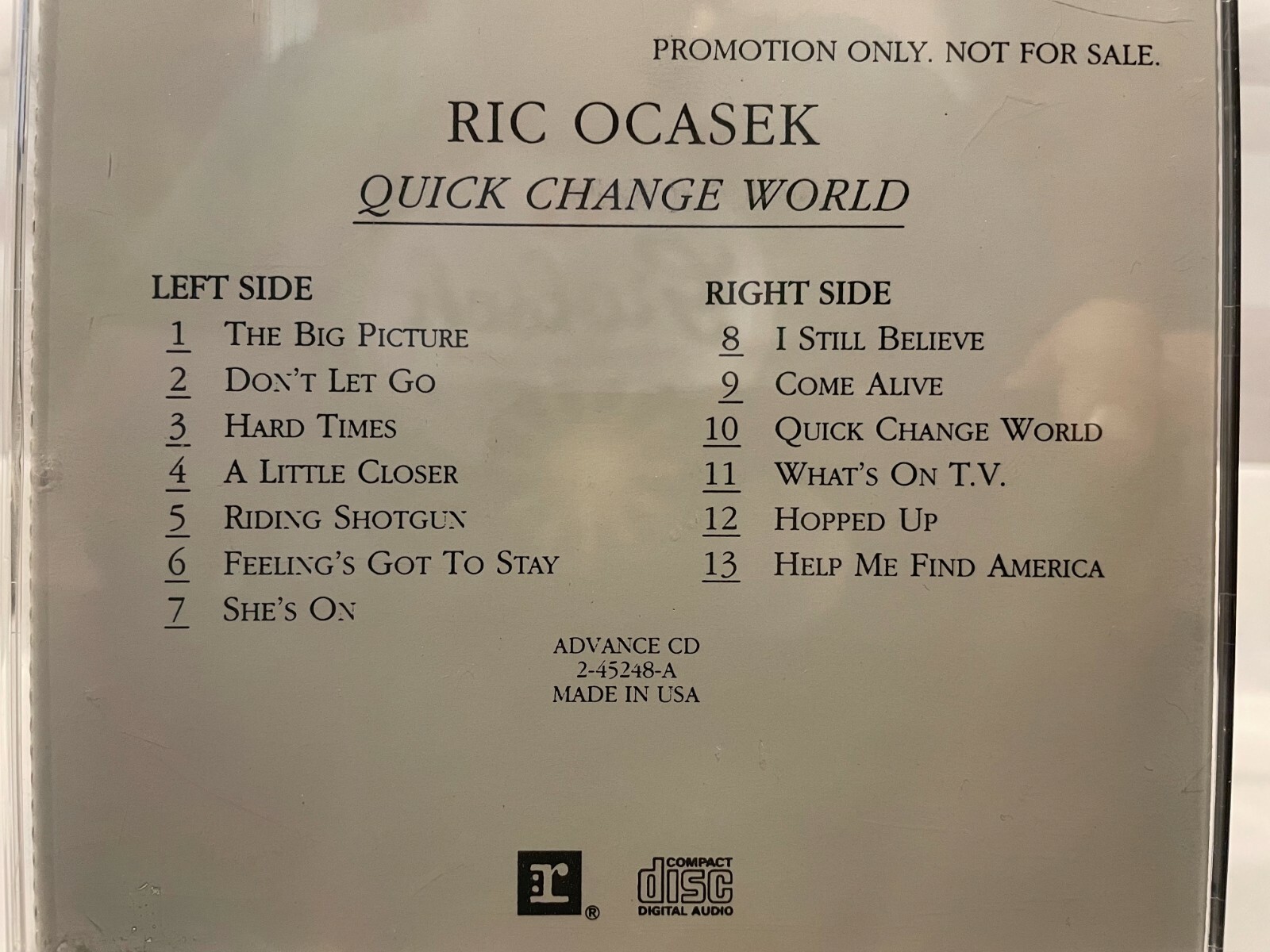 VERY RARE Ric Ocasek ‎- Quick Change World PROMO CD - LIKE NEW - 2 ...