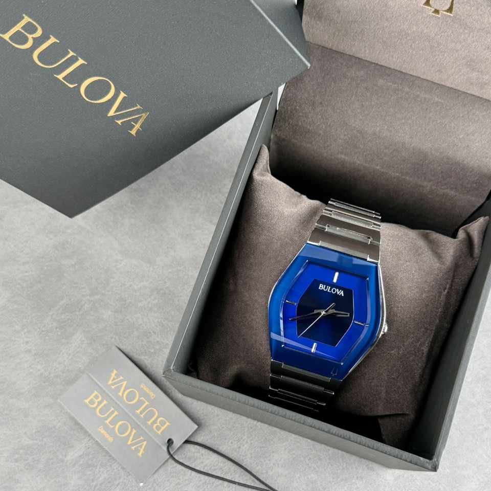 Bulova Men's Gemini Stainless Steel blue Dial 40mm Watch 96A258 | eBay