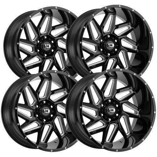 (Set of 4) Vision 361 Spyder 20x12 6x135 -51mm Black/Milled Wheels Rims ...