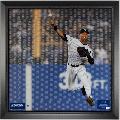 DEREK JETER SIGNED AUTO AUTOGRAPH 28X28" 3D JUMP THROW PHOTO DISPLAY ...