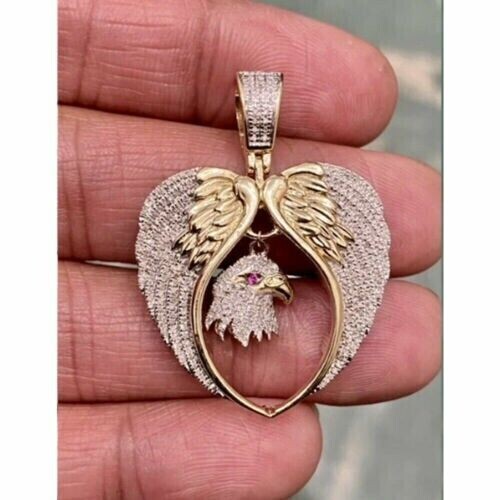 3 Ct Round Cut Simulated Diamond Eagle Shape Pendant 14K Yellow Gold ...