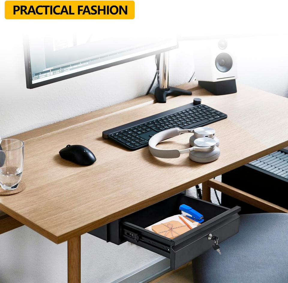 under Desk Drawer 15.7 Inch with Lock and Keys, under Desk Pull Out ...