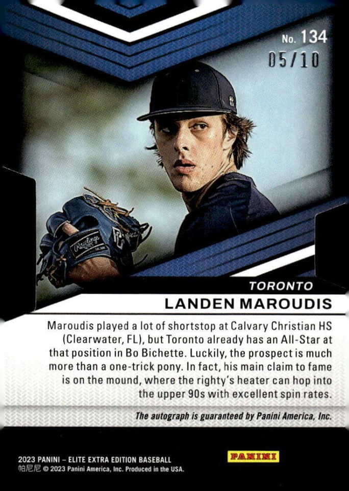 LANDEN MAROUDIS RC AUTO 2023 Panini Elite Extra /10 Signatures Status G ...