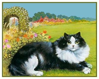 Louis Wain's Black White Kitty Cat in a Field Counted Cross Stitch ...