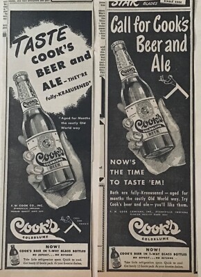 2 large 1948 newspaper ads for Cook's Beer & Ale - They're fully ...