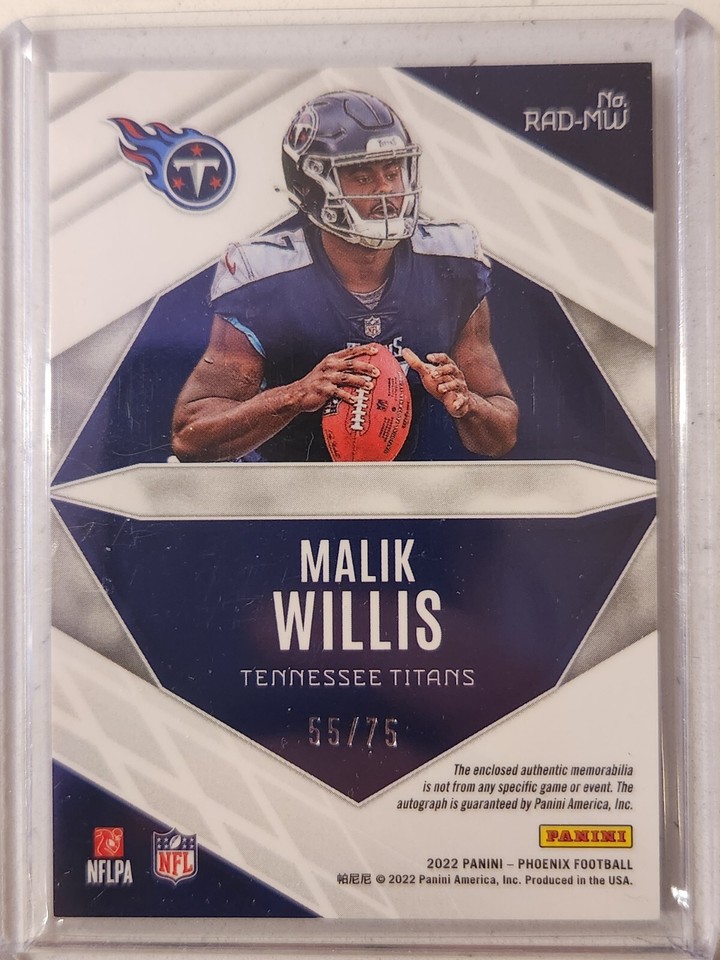 Malik Willis 2022 Phoenix Rookie Dual Patch AUTO Titans RPA RC /75 ...