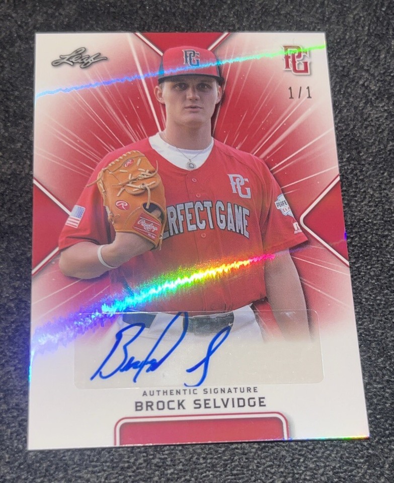 BROCK SELVIDGE 2020 LEAF PERFECT GAME RED SHIMMER AUTO ROOKIE TRUE #1/1 ...