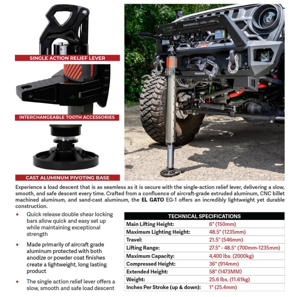 Go Rhino XG-RJ50010B EL Gato EG1 Hydraulic Recovery Off Road Jack 27.5 ...