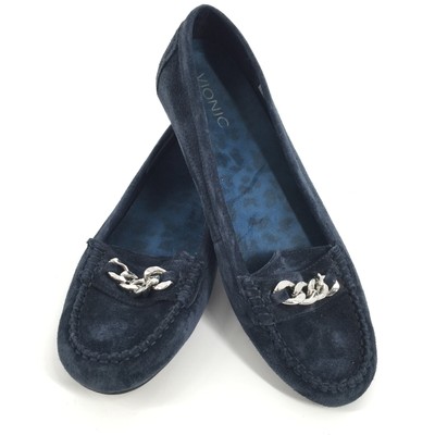 🥿 Vionic Mesa Slip On Leather Loafers 9 Dark Navy Blue Orthopedic Suede ...