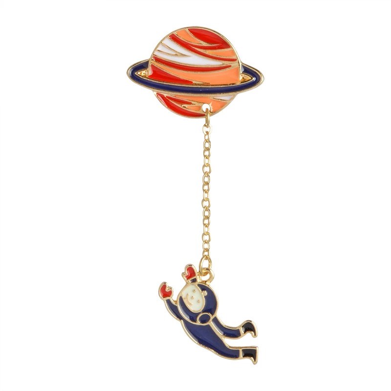 Astronaut and Planet Dangling Enamel Pin Badge with Chain | eBay UK