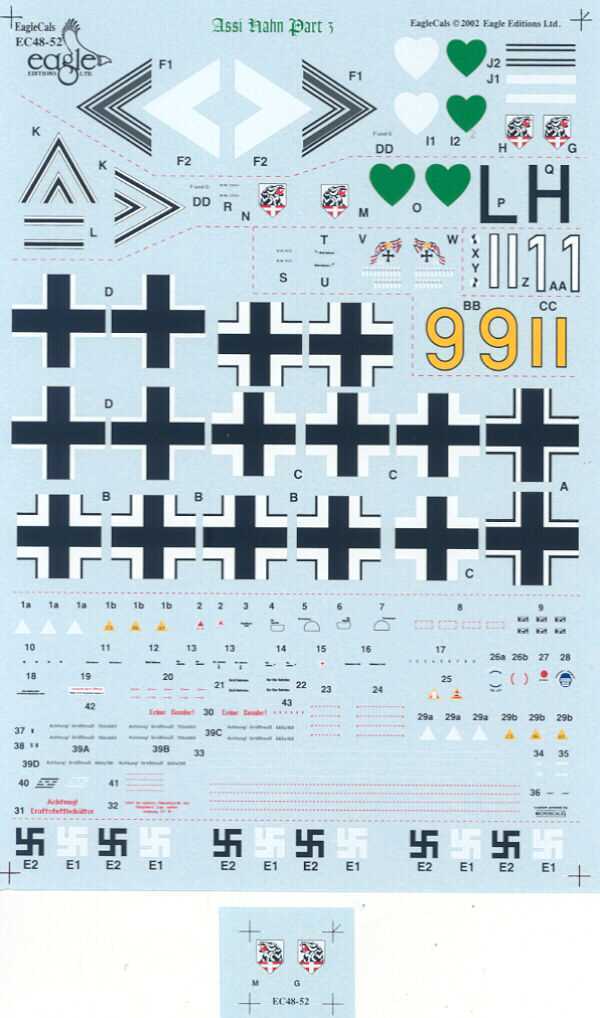 EagleCals Decals 1/48 Bf-109 MAJOR HANS ASSI HAHN Special Airbrushed ...