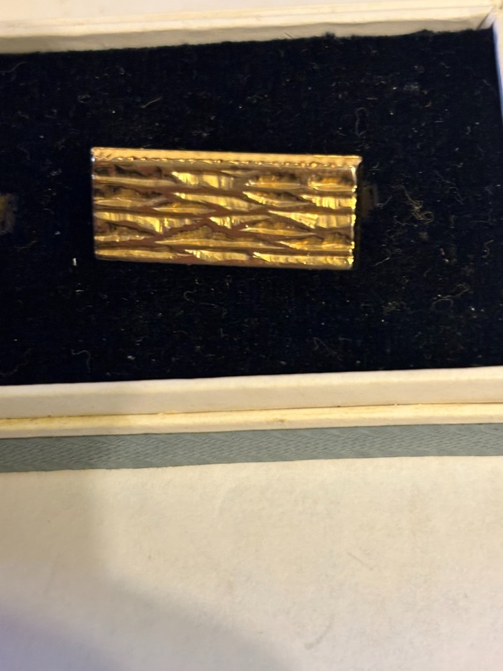 Rectangular gold cufflinks with textured bark style pattern - Boxed ...