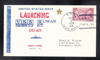 Destroyer USS ROWAN DD-405 LAUNCHING SUNK WWII Naval Cover B4863 | eBay