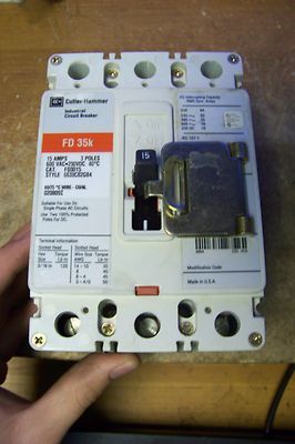 FD3015 Cutler-Hammer Circuit Breaker, 15AMP, 3-Pole 250VAC, 600VDC | eBay