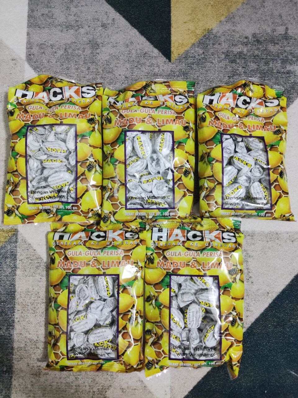 5 PACKS HACKS HONEY LEMON FLAVOR COUGH DROPS CANDY 100g | eBay