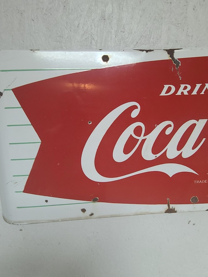 LARGE ORIGINAL & AUTHENTIC ''DRINK COCA - COLA'' SLED PORCELAIN SIGN ...