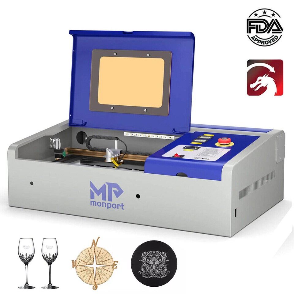 Monport 40W CO2 Laser Engraver CO2 Laser Engraver Cutter (8"x 12") K40 ...