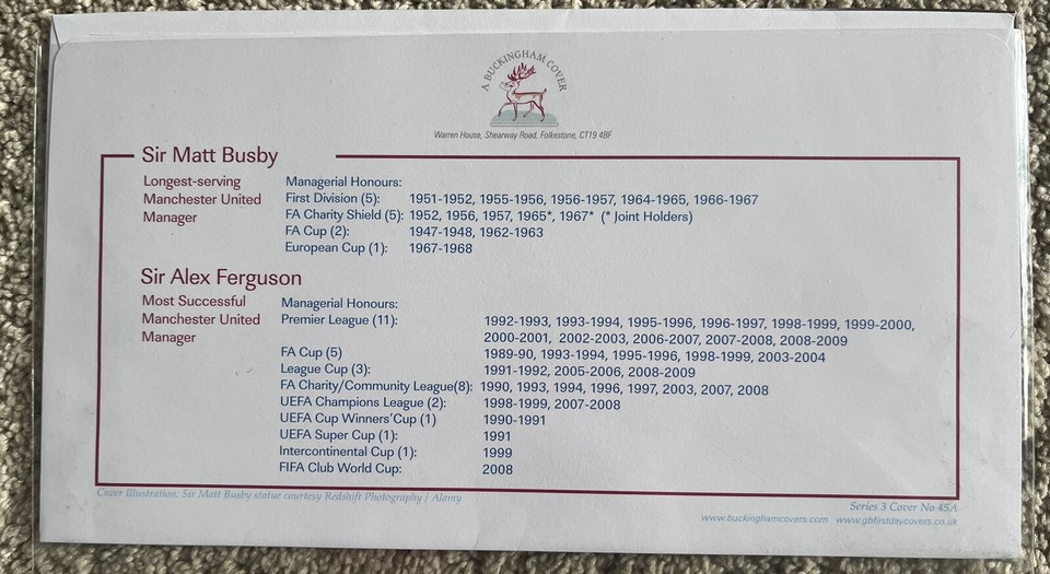 Manchester United A Salute To Sir Matt Busby 2009 Large First Day Cover ...