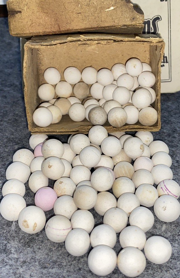 😎100-Antique German Handmade Clay Marbles W/ Original Box-Poor ...