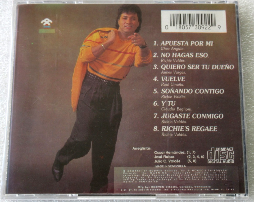 RICHIE VALDES Y SU ORQUESTA / APUESTA POR MI CD 1992 TH RODVEN SALSA ...