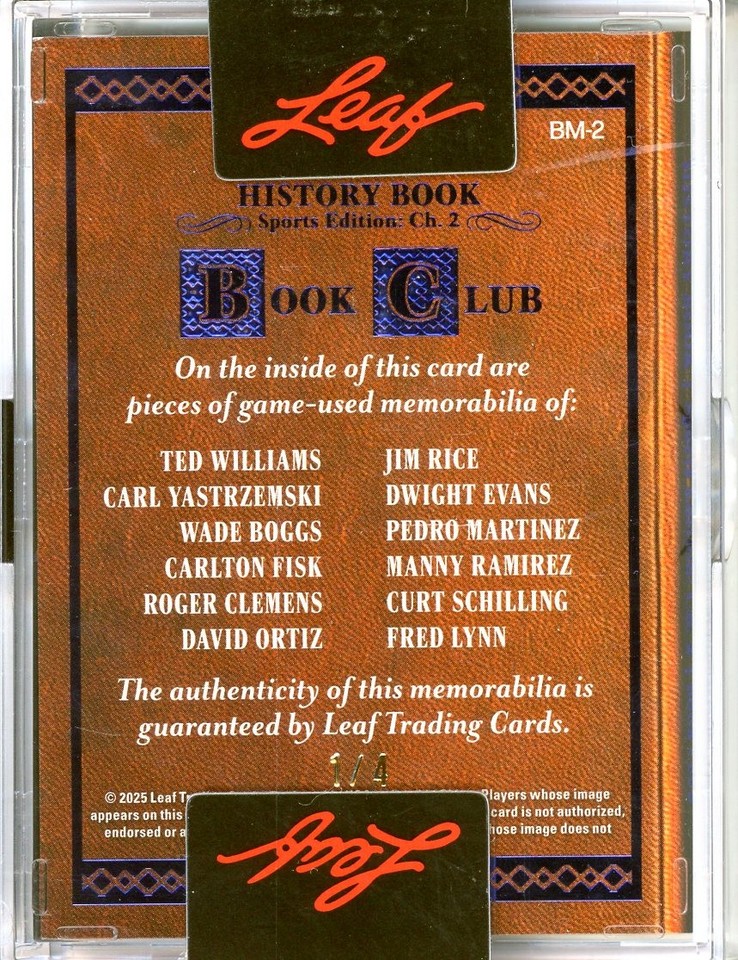 2025 Leaf History Book Ted Williams/Boggs/Fisk/Ortiz/+More G/U Patches ...