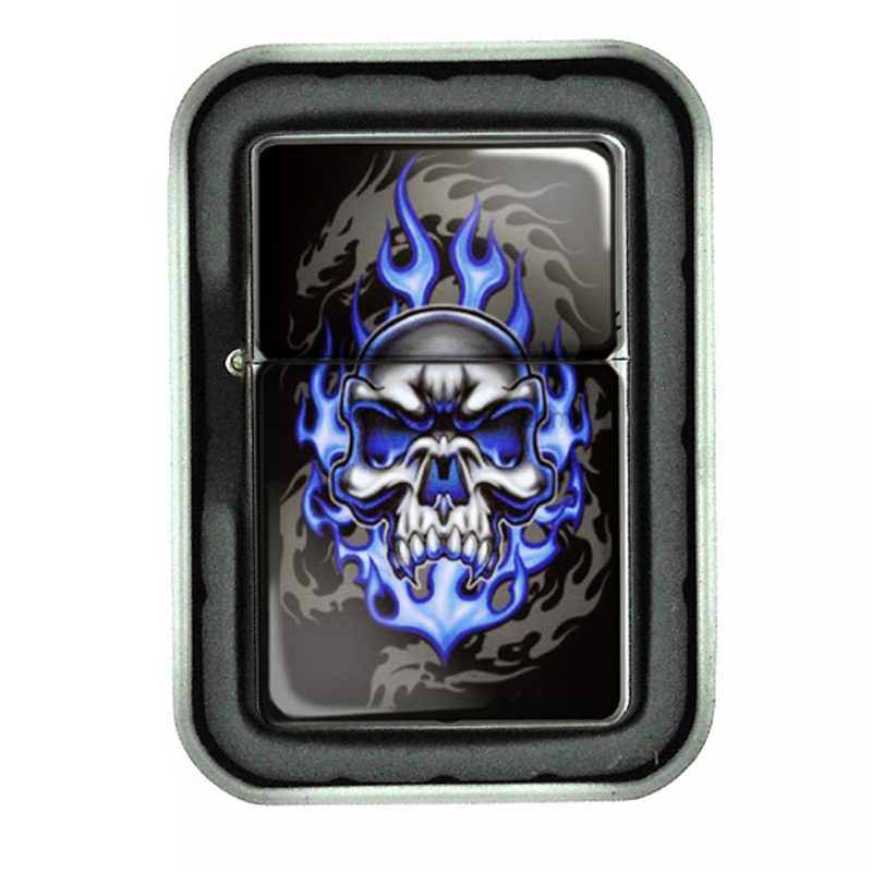 Windproof Refillable Oil Lighter with Tin Box Skull Design-015 | eBay