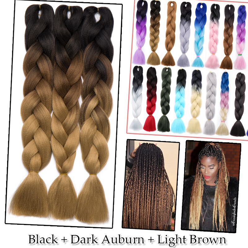24" Handmade Jumbo Braiding Hair Extensions Plaited Box Braids Ombre ...