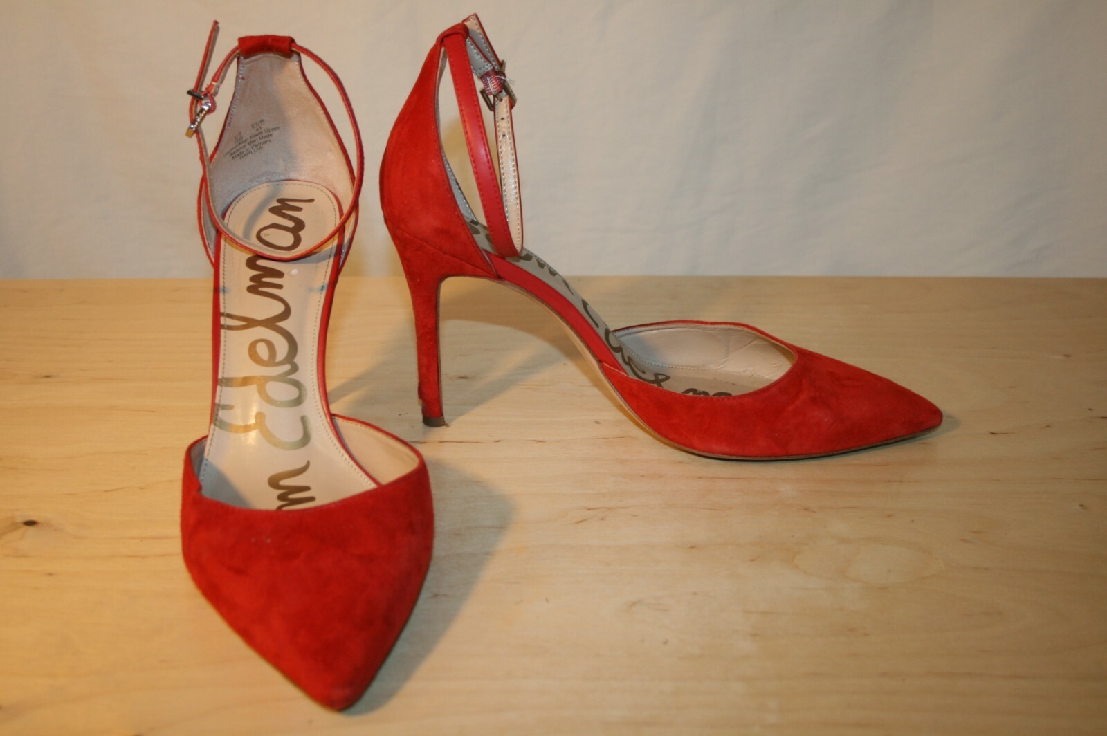 Pre-owned Sam Edelman Harlow Red Suede Leather Ankle Strap Pumps 11 M ...